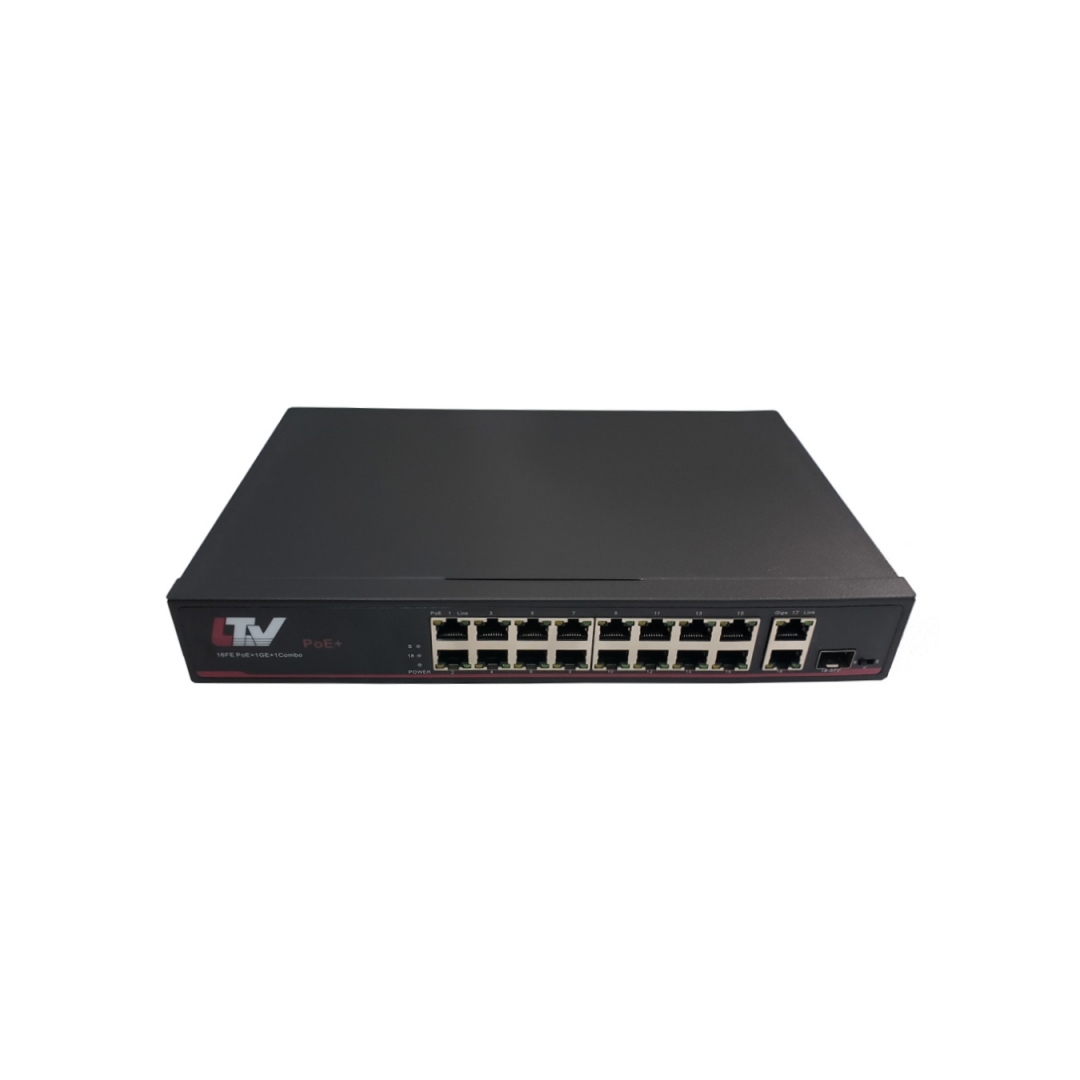 Коммутатор LTV LTV-2S16F3H-P 16x PoE 10/100 Мбит/с 1x Uplink 10/100/1000 Мбит/с RJ-45 1x combo