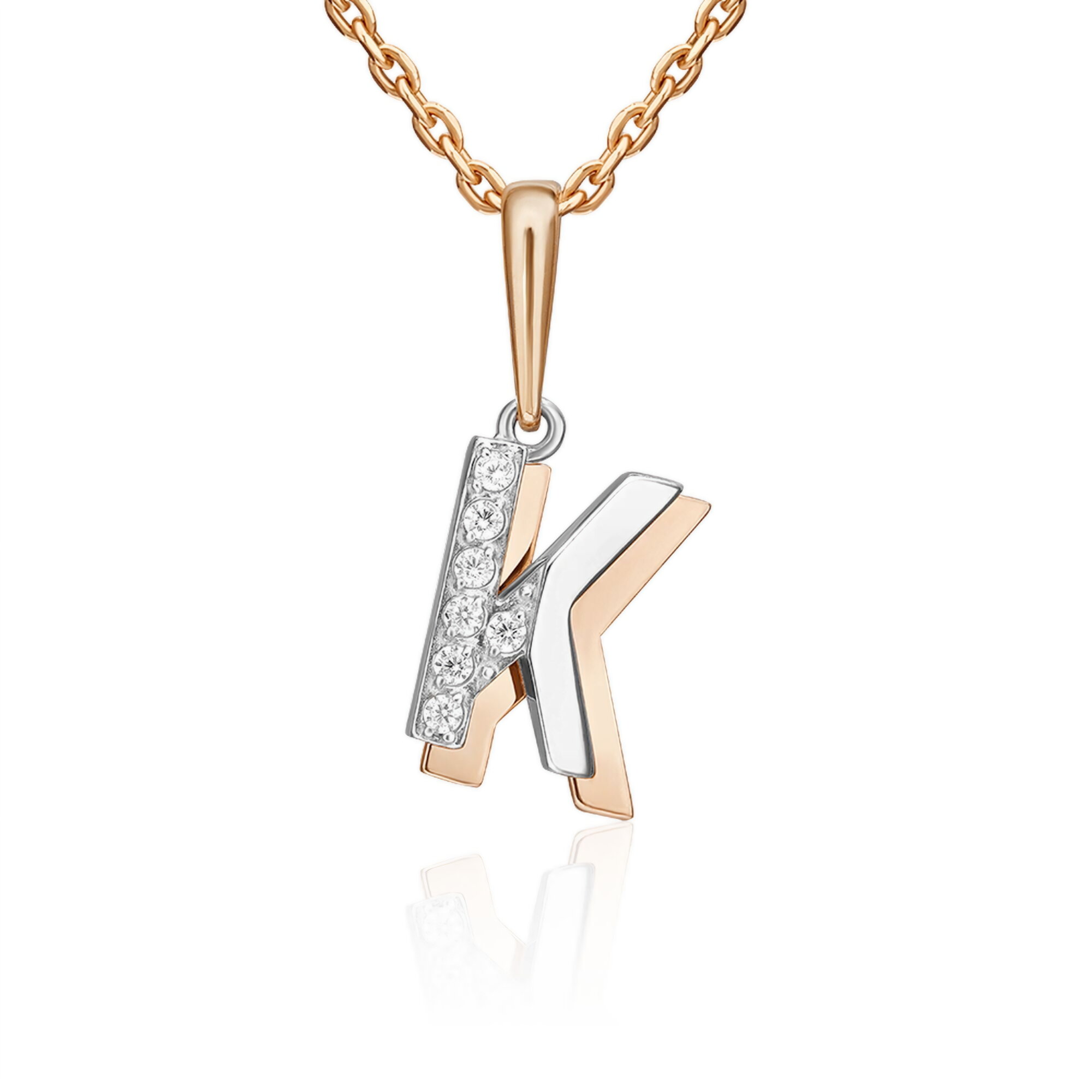 Подвеска, комбинированное золото, 585 проба, фианит