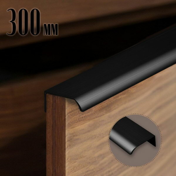 Ручка торцевая RT002BL, L=300 мм, м/о 224 мм, цвет черный, форма: прямоугольная