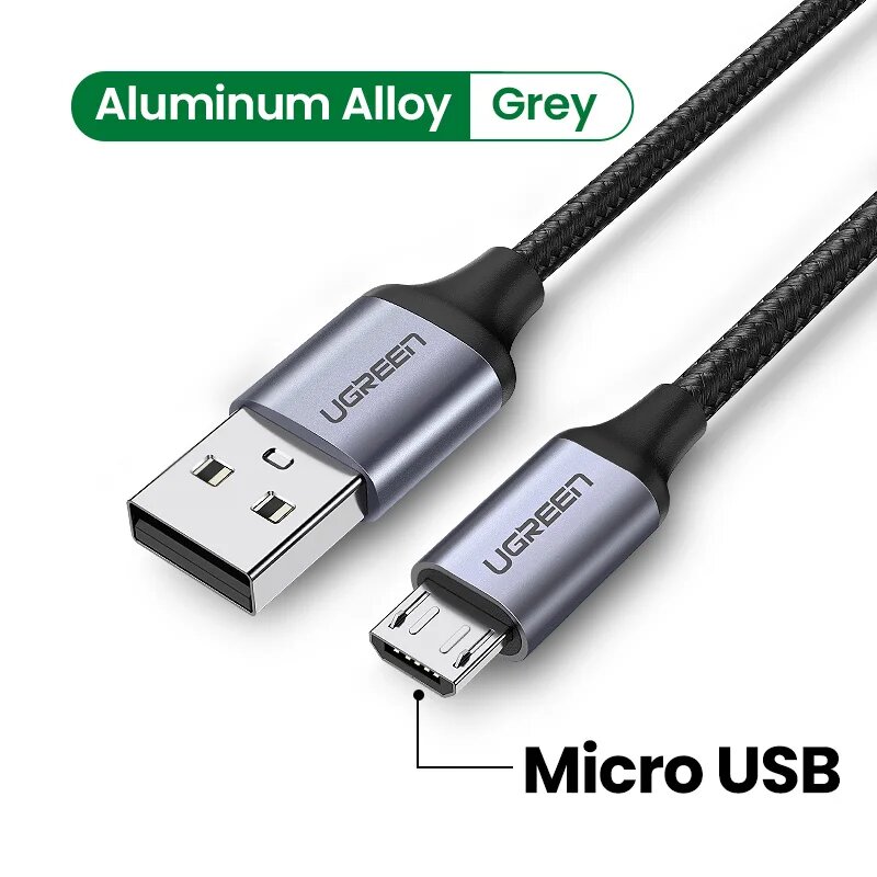 Кабель Micro USB Ugreen, нейлоновый кабель для быстрой зарядки, 3 А, USB Type C, для Samsung, Xiaomi, HTC 1.5m, Micro USB Grey