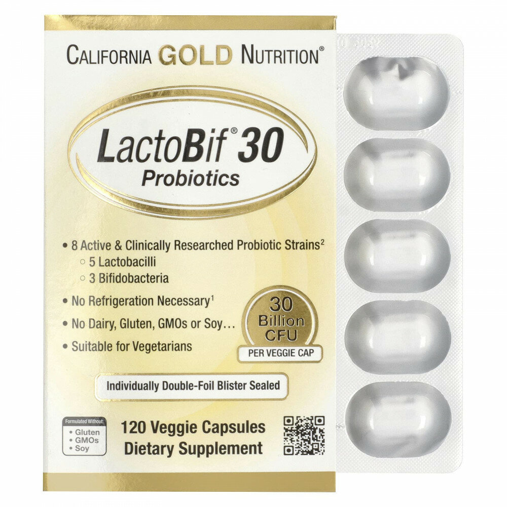 California Gold Nutrition, LactoBif® 30, пробиотики, 30 млрд КОЕ, 120 растительных капсул
