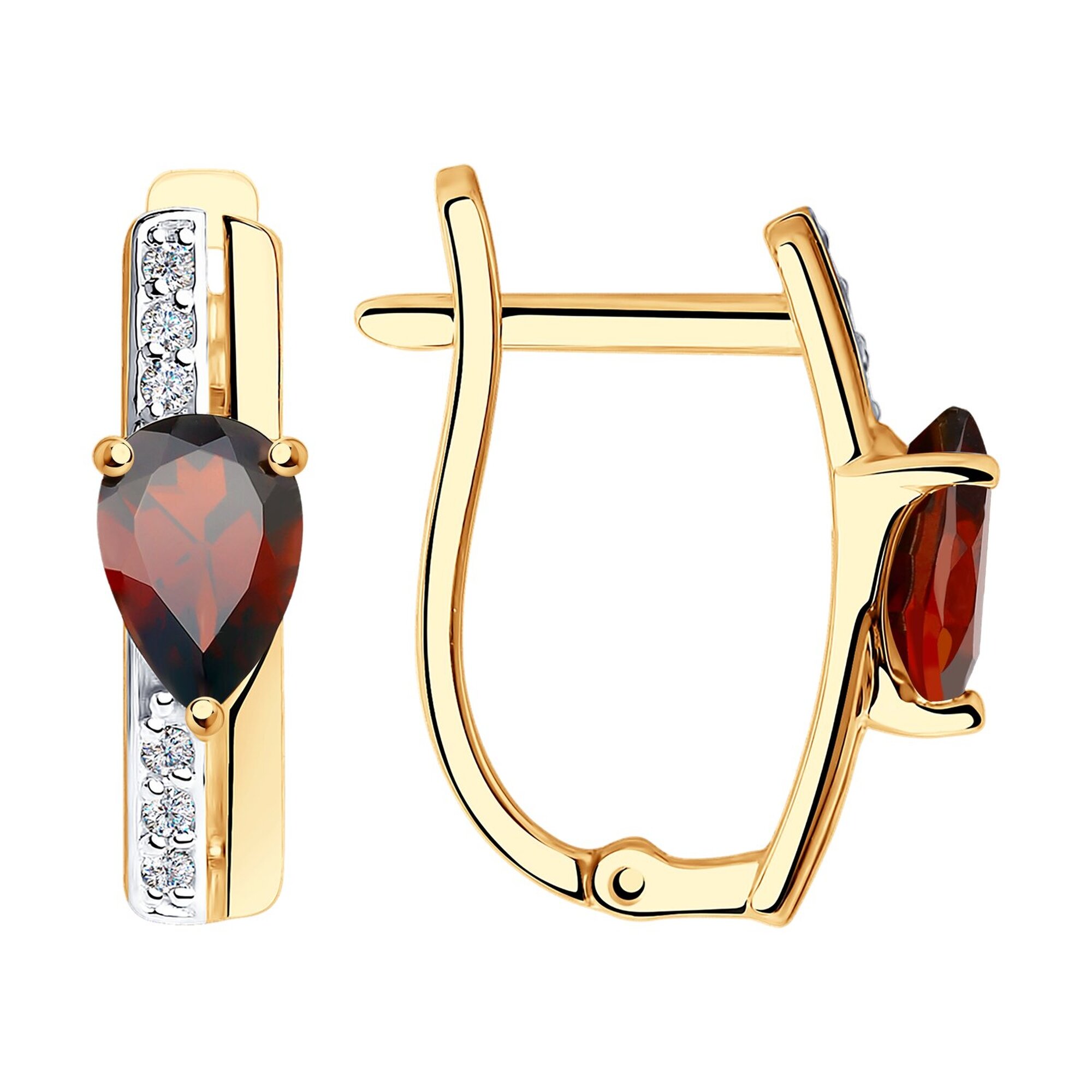 Серьги, красное золото, 585 проба, гранат, фианит