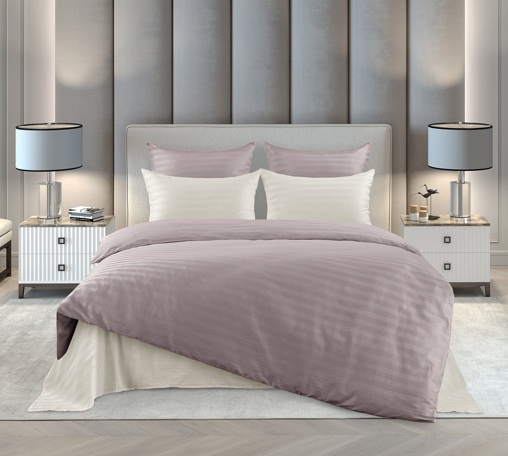 Постельное Белье Евро на Резинке 180х200х25 Страйп-Сатин "Макиато" 7616UV