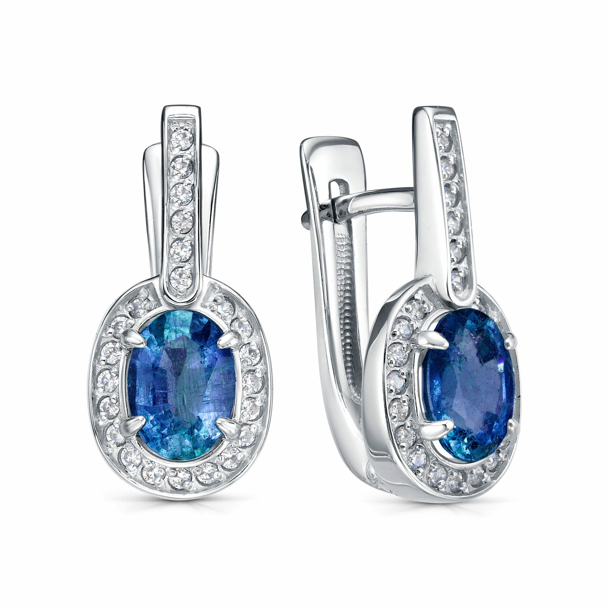 Серьги с подвесками, серебро, 925 проба, родирование, фианит