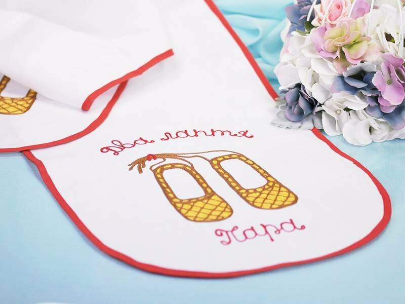 Рушник свадебный "Два Лаптя-Пара", лен, 150x30 см, белый, тамбурная вышивка