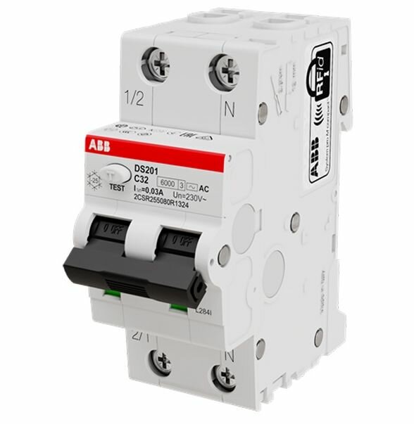 Дифференциальный автомат 2 полюсный ABB DS201 C32A 30mA,6kA