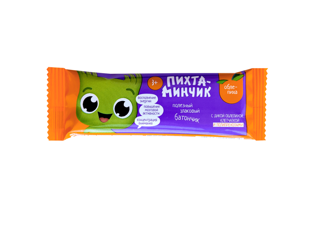 Пихтаминчик Батончик мюсли цельнозерновой с ягодами облепихи и полипренолами 25 гр