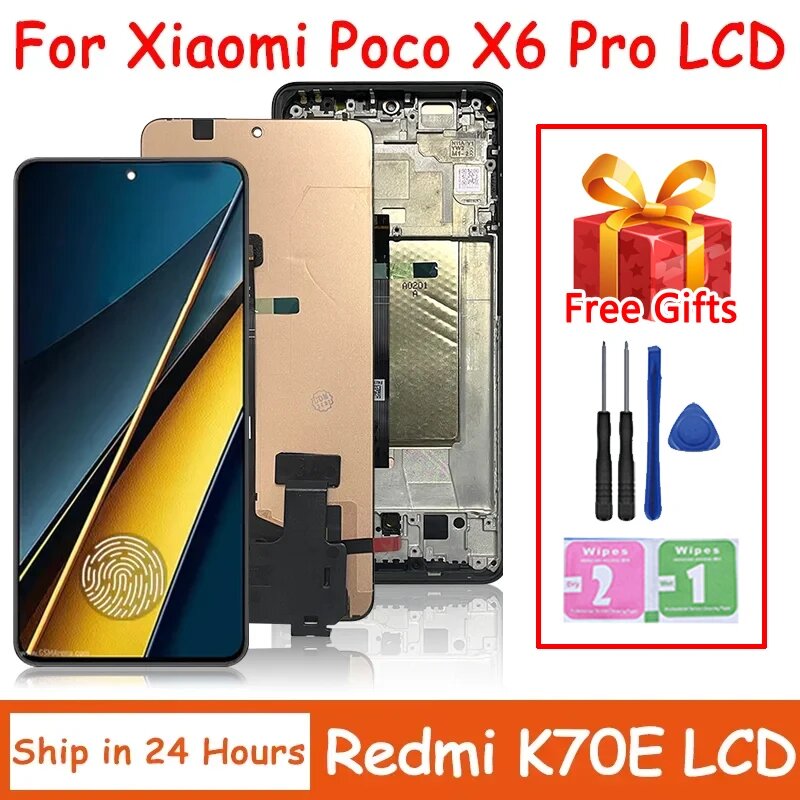6,67 "AMOLED K70E Дисплей для Xiaomi Poco X6 Pro X6Pro 5G ЖК-дисплей 2311DRK48G 2311DRK48C Дисплей с цифровым преобразователем сенсорного экрана в сборе X6Pro Black Frame