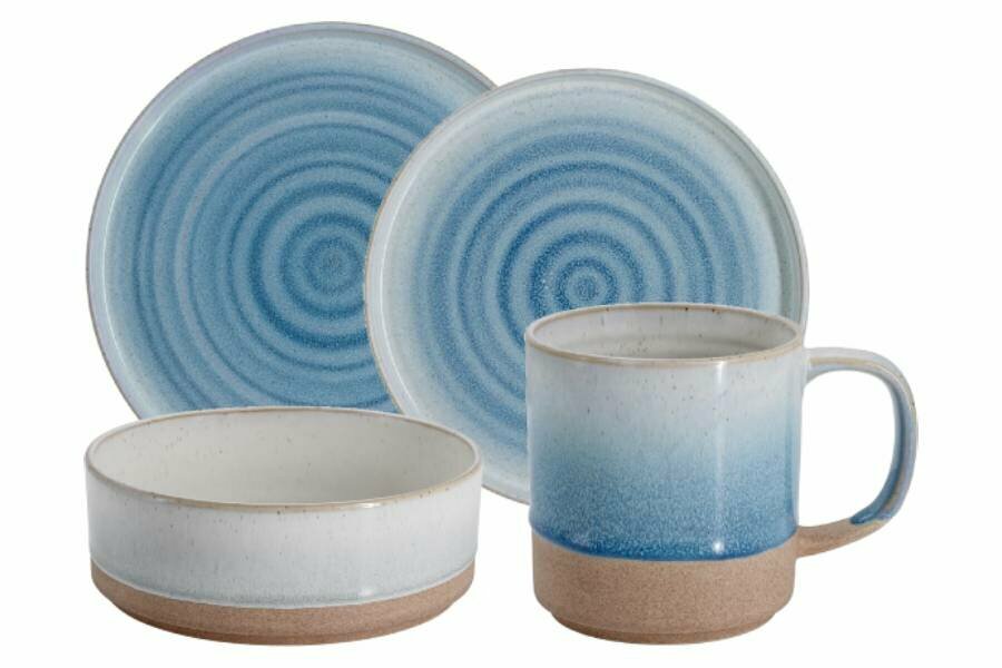 Набор обеденный с кружками, 4 персоны, 16 предметов, керамика, Спираль, Azurro (Home&Style)