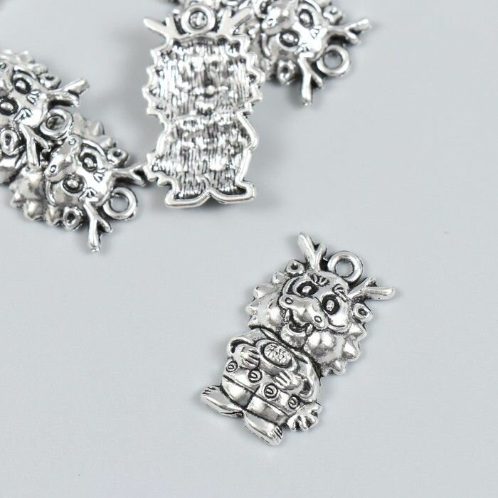 Декоративные элементы Арт Узор "Дракон", для творчества, металл, серебристые, 1,6х2,7 см, 6 шт