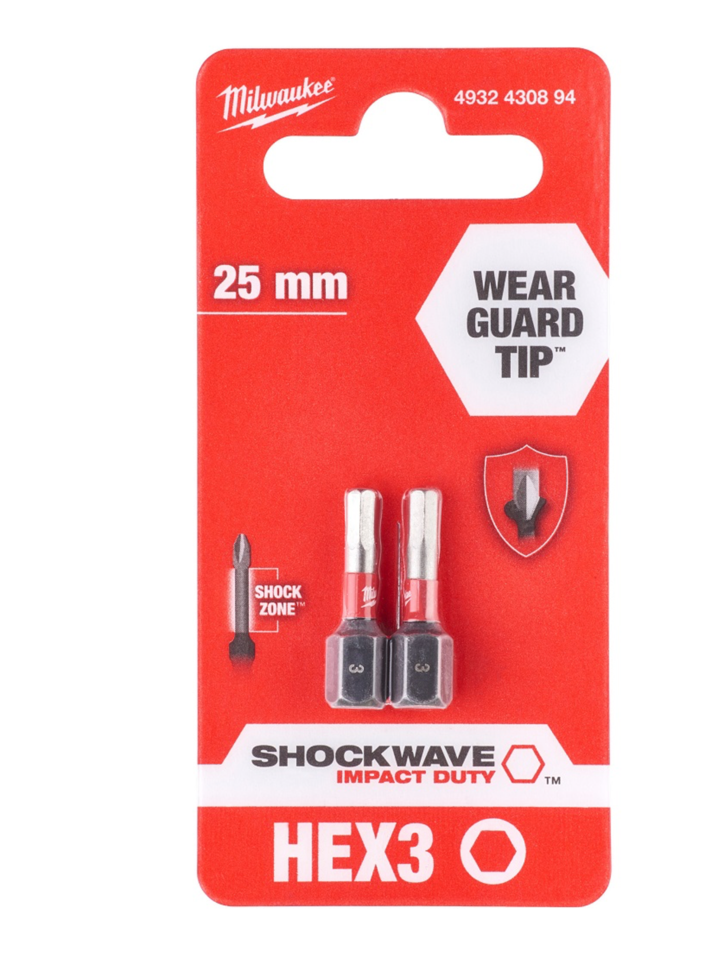 Бита Milwaukee Shockwave HЕХ3 25мм 2шт, 4932430894