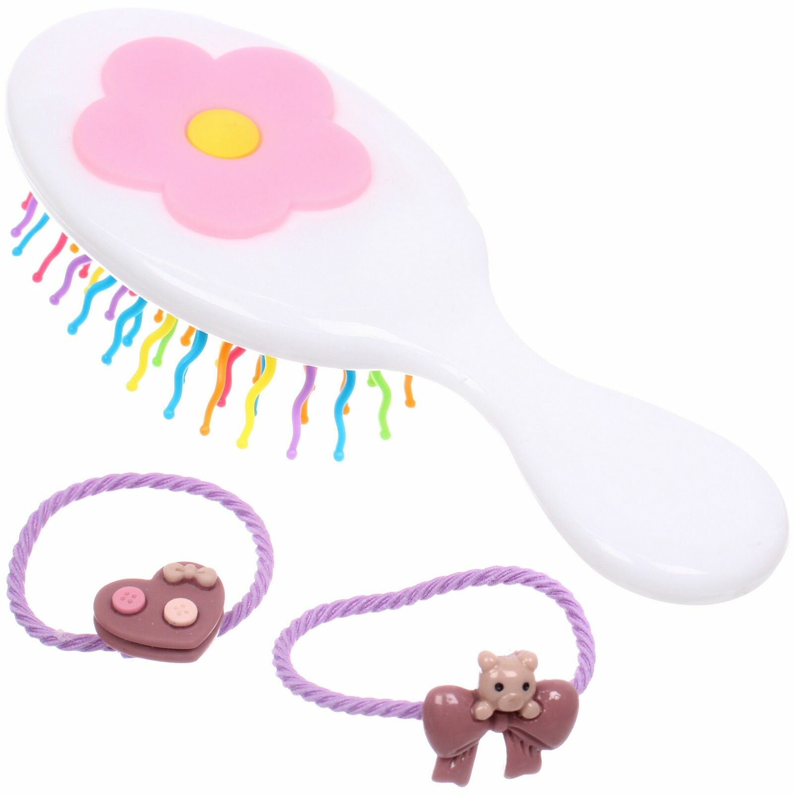 Расческа детская КНР массажная и 2 резинки "Мила", ромашка, цвет белый, 14х5,5 см