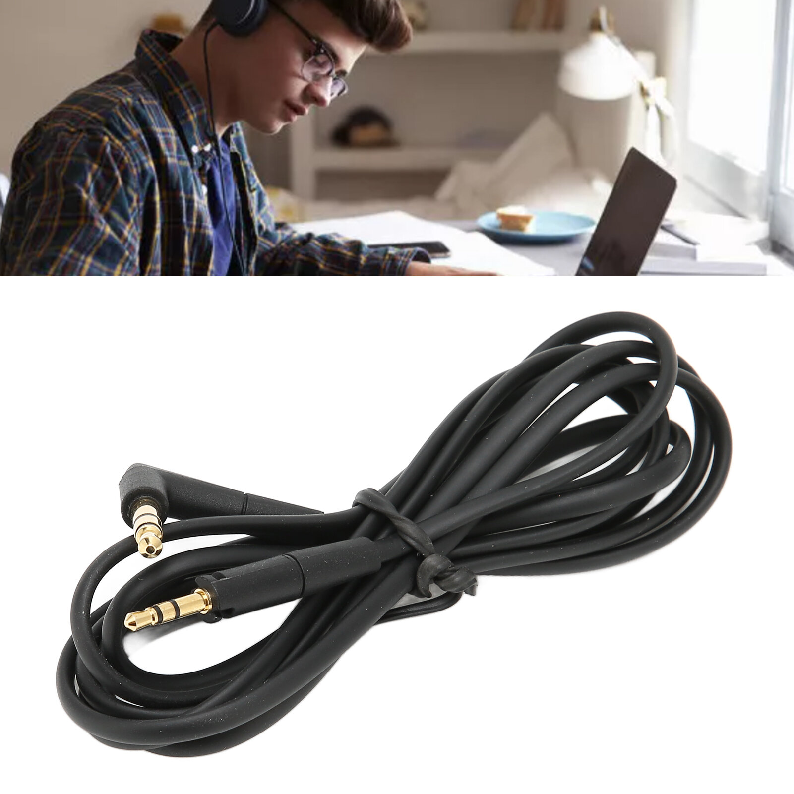 Кабель для наушников аудио 3.5мм до 2.5мм, замена стереоаудиокабеля для HD400S HD450BT HD4.30, длина 130см, черный, материал PVC и бескислородный медь