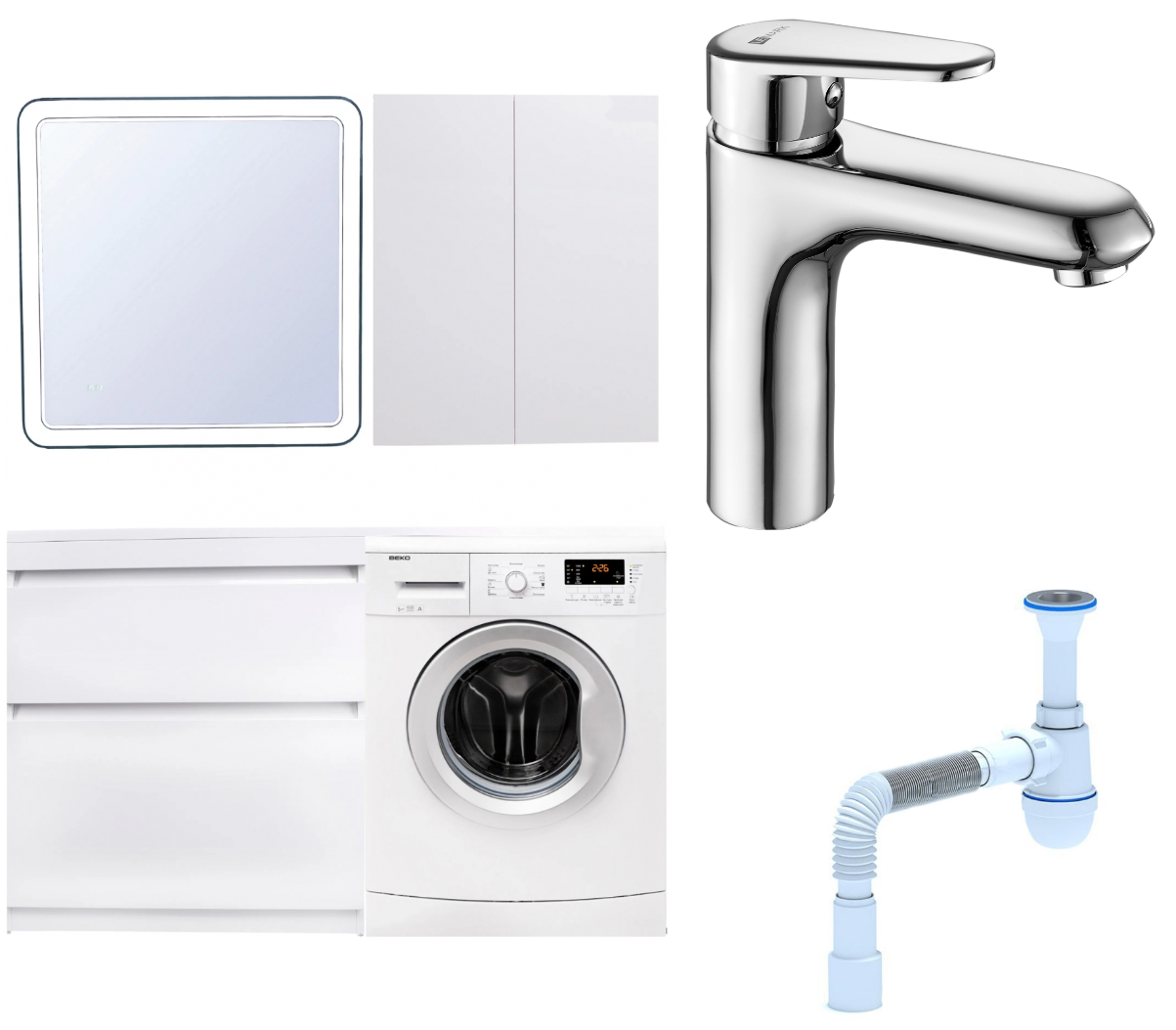 Комплект: Мебель для ванной Style Line Даллас 140 Люкс + Смеситель Lemark Point LM0306C + Сифон АниПласт 140947 + LM0306C + C2015xrv