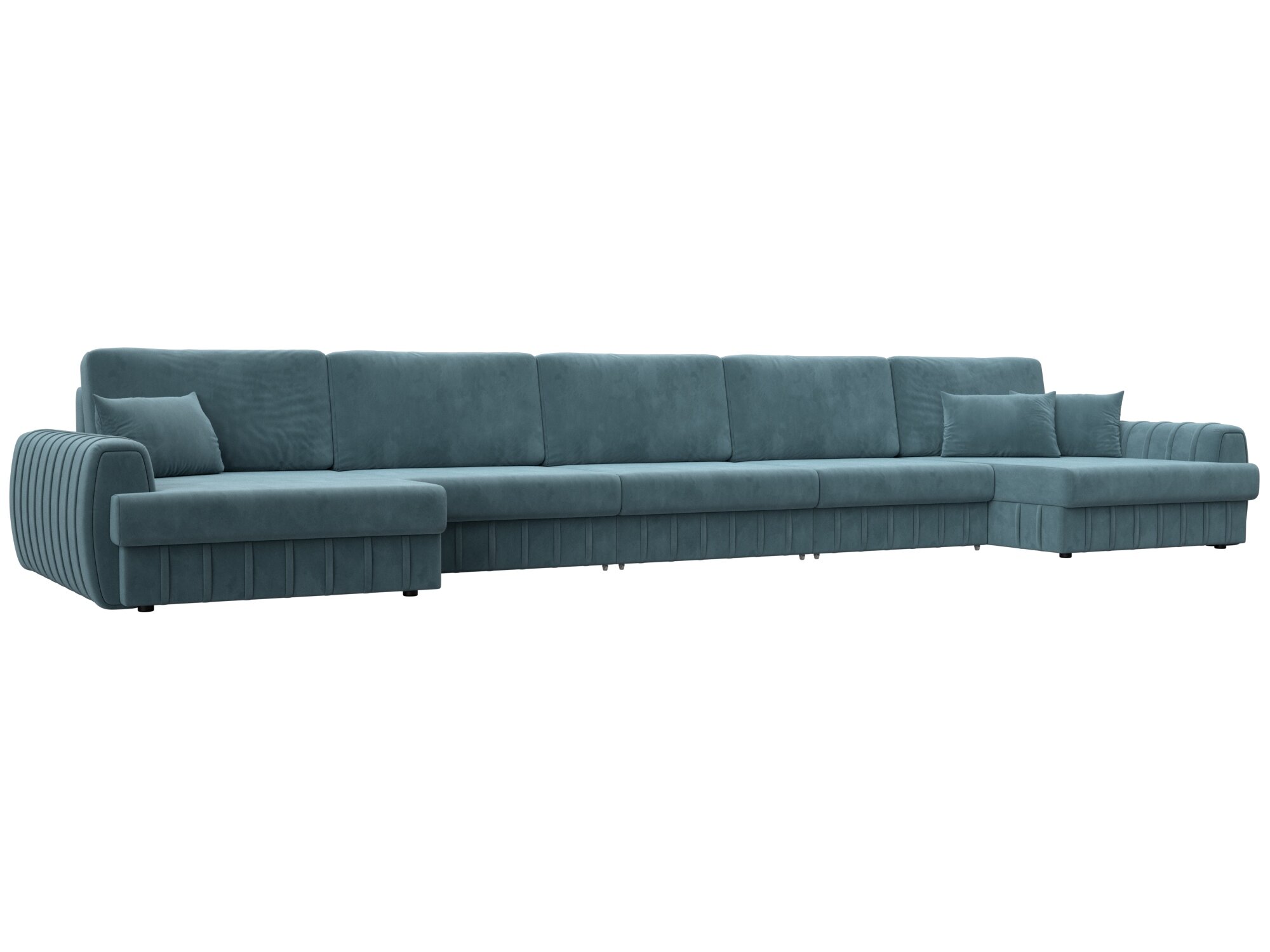 Диван П-образный Лига-057 НПБ Мега, 10-местный, размер: 530х162см, спальное место: 162х243см, велюр SEVEN 113 бирюзовый