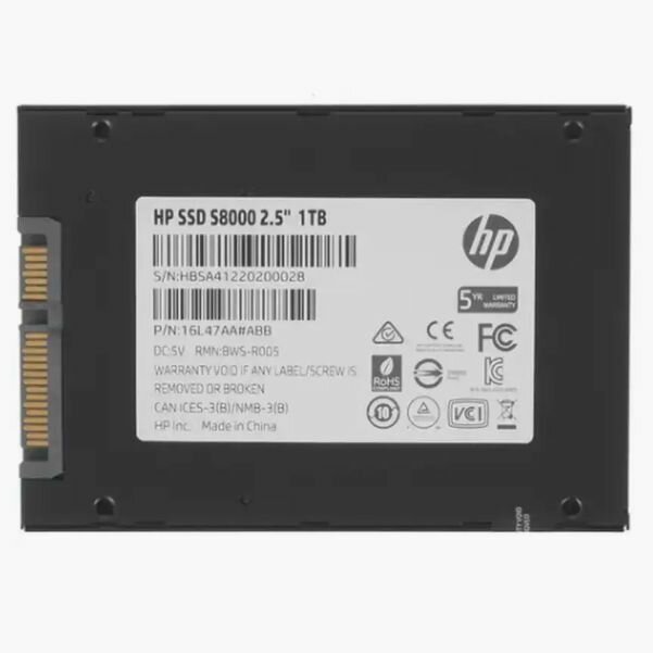 1 ТБ SSD 2.5" накопитель HP S8000 (16L47AA) - SATA3 6.0 Гбит/с, чтение - 564 Мбайт/с, запись - 520 Мбайт/с, 3D NAND