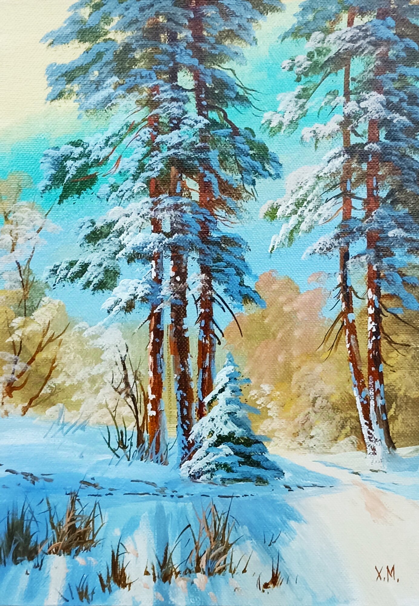 Масло/холст. 100% ручная работа, 100% живопись от Худ. мастерской Грëзы. Картина из серии "Зимние пейзажи". 20х30 см