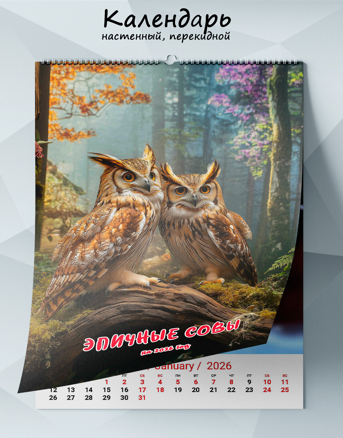 Календарь настенный, перекидной Эпичные совы на 2026 год