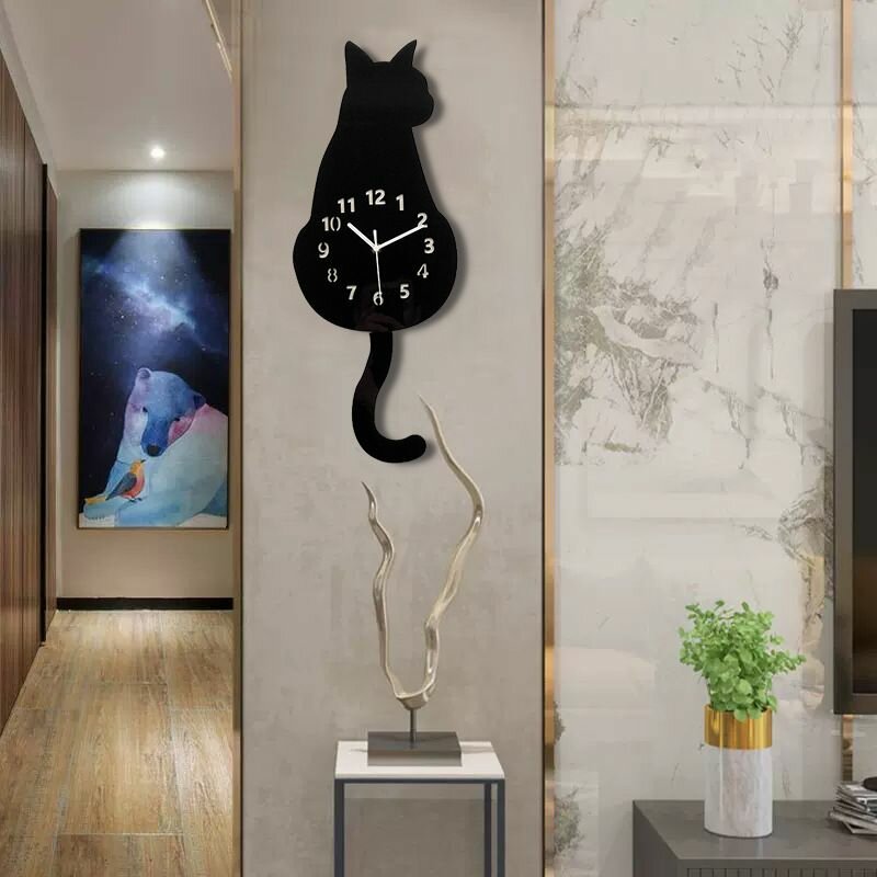 Настенные часы в виде кошки с хвостом-маятником для гостиной, спальни и столовой