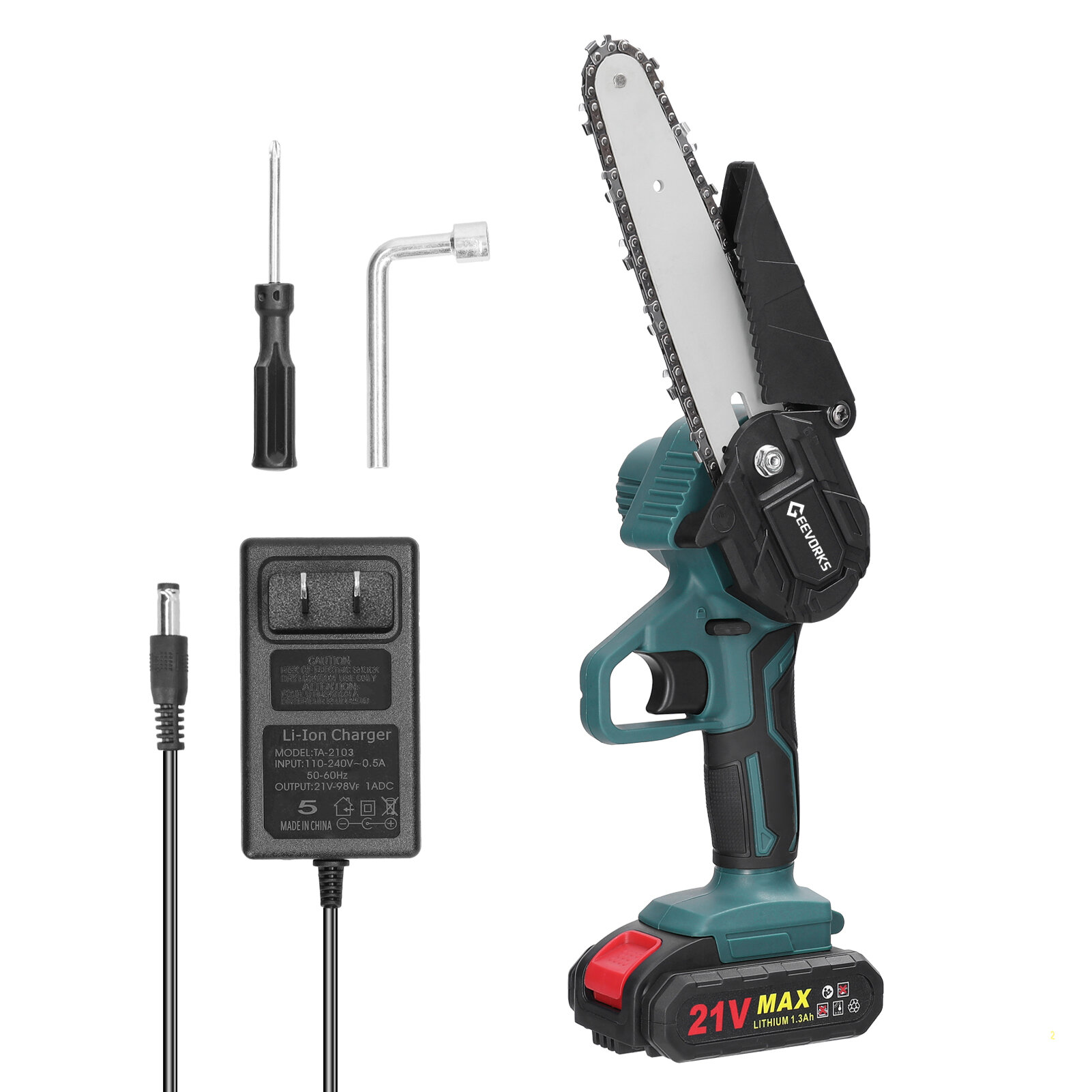 21 В 6-дюймовая портативная электрическая пила для обрезки веток, перезаряжаемая, небольшая цепная пила для колки древесины, одноручный инструмент для работы по дереву в саду или фруктовом саду, зажим для веток