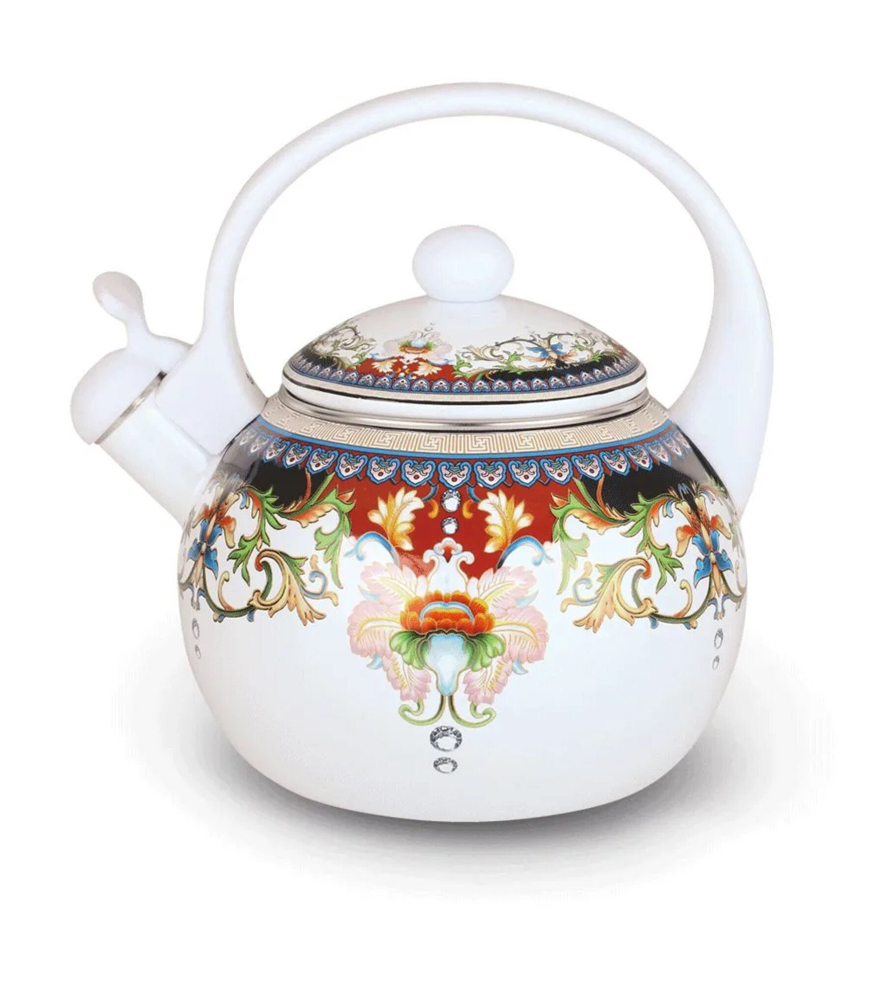 Чайник Kelli KL-4434, со свистком, эмалированный, 2,5л белый с рисунком