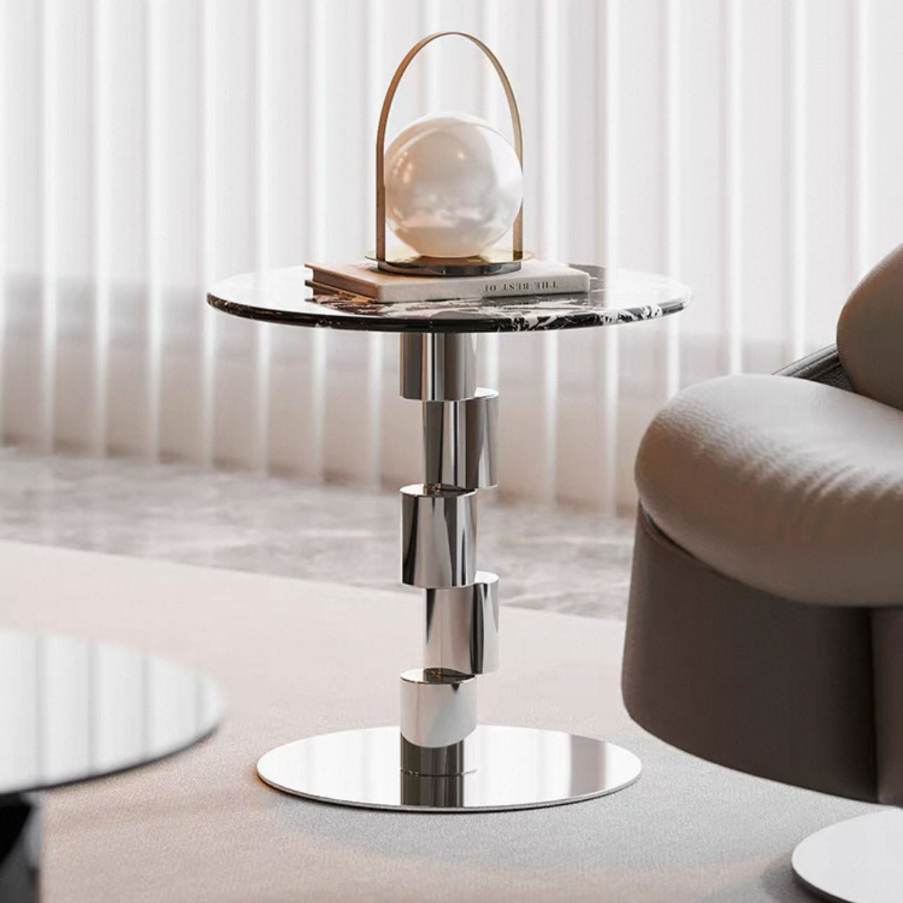 Интерьерный кофейный столик со столешницей из искусственного камня на металлической основе Curdin