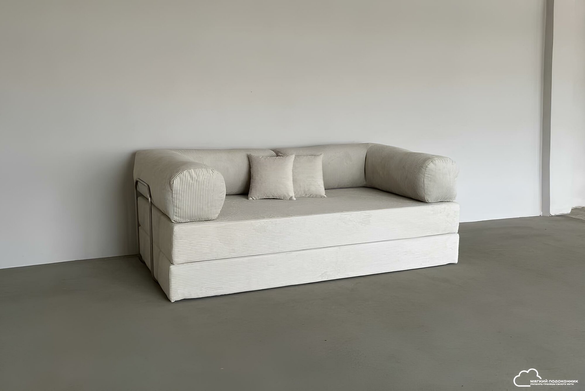 Бескаркасный диван Тедди Молочный и на заказ, съемные чехлы, пена с ортопедическим эффектом 100*200
