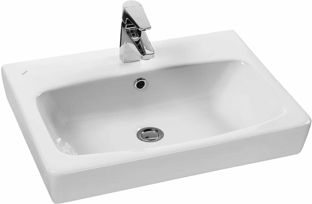 Мебельная раковина Santek Нео 60 подвесная, фарфоровая, раковина для ванной, со сливом-переливом, белая, прямоугольная