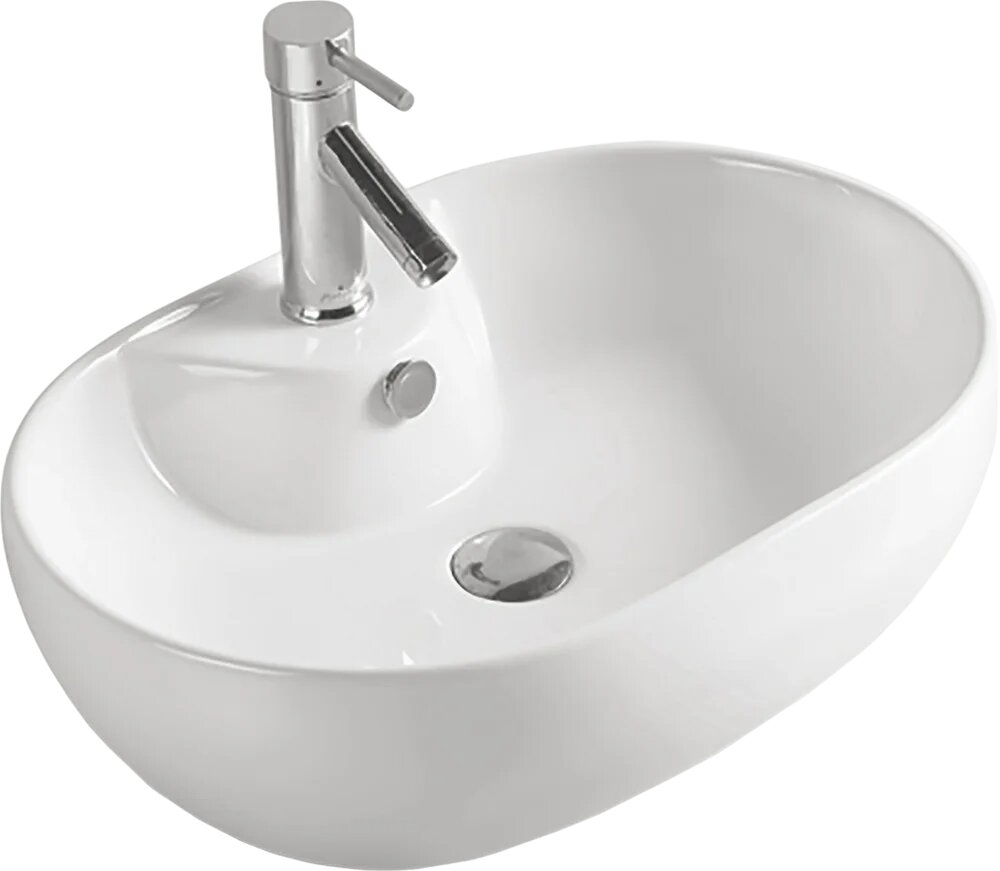 Накладная раковина SantiLine SL-1023 60 накладная, фаянсовая, со встроенным сливом-переливом, овальная, раковина для ванной, белая