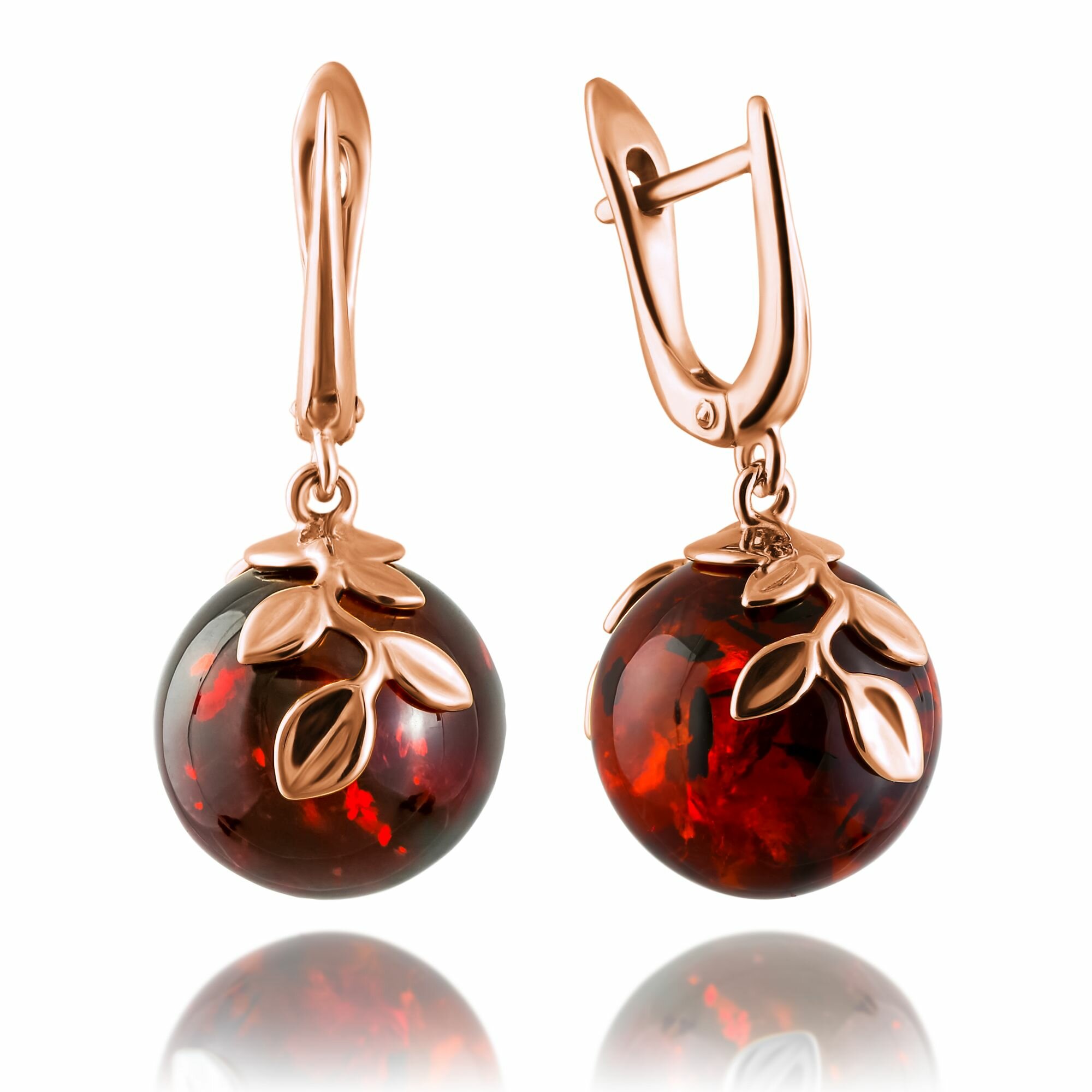 Серьги, серебро, 925 проба, золочение, янтарь