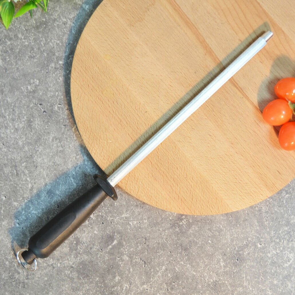 Мусат для ножей, металл 11 мм, модель “CGN14‑10” №39, быстрый натяг, черная рукоятка с кольцом, чехол в комплекте