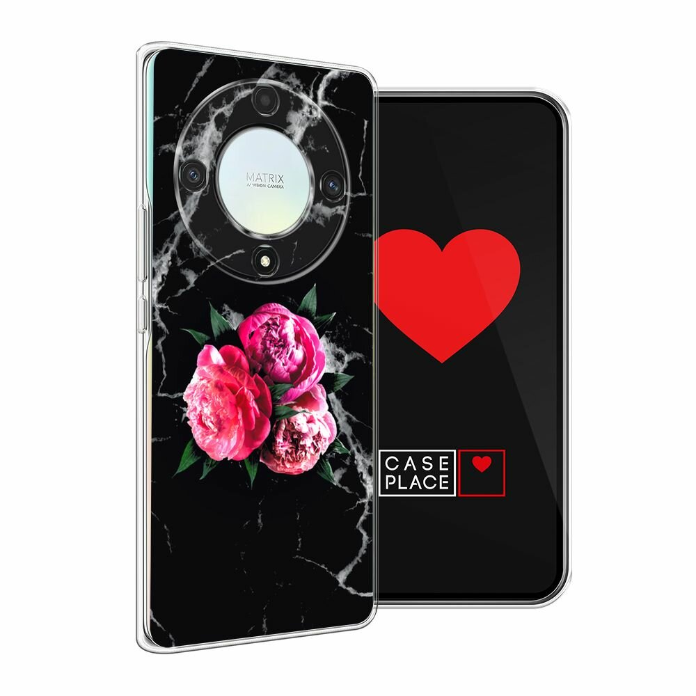 Чехол на Honor X9A / Хонор X9A с принтом "Букет на черном мраморе" — фото 1