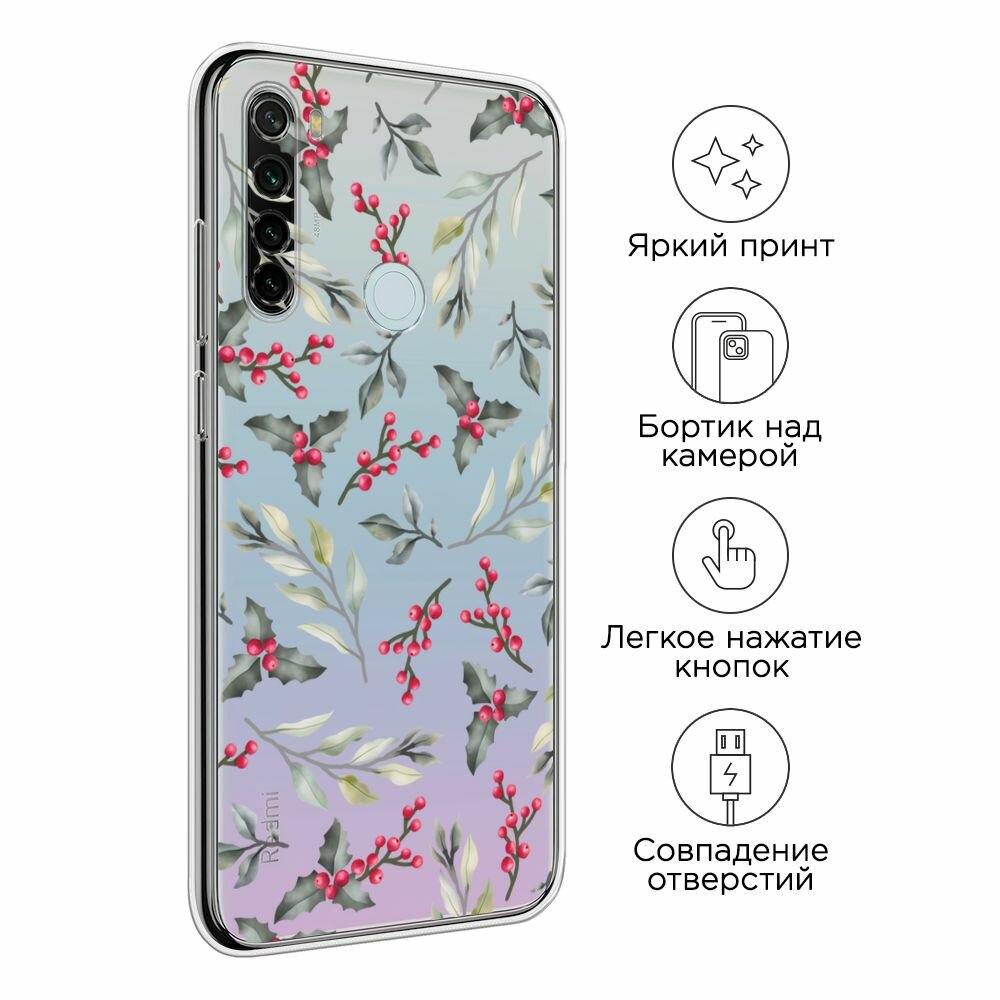 Чехол на Xiaomi Redmi Note 8T / Сяоми Редми Нот 8Т с принтом Зимние ягоды паттерн, прозрачный — фото 1