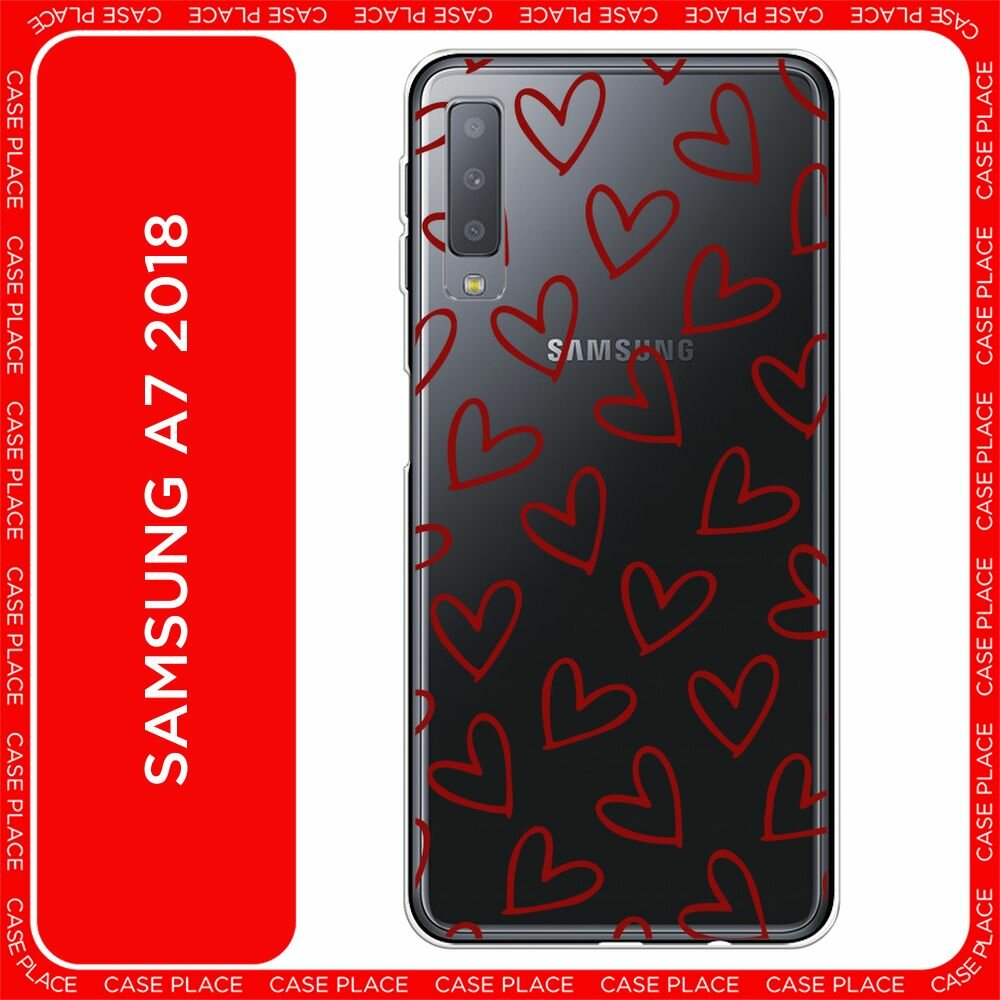 Чехол на Samsung Galaxy A7 2018 / Самсунг Галакси А7 2018 с принтом "Little hearts doodles 2 - 14 февраля", прозрачный