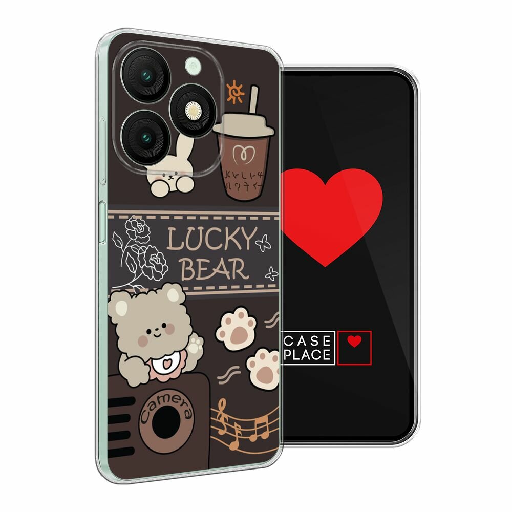 Чехол на Itel A50 / Ител А50 с принтом "Lucky bear coffee 1" — фото 1