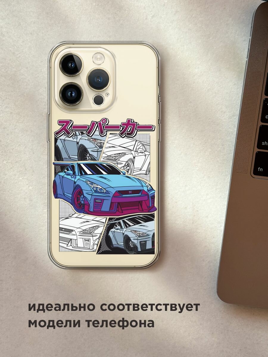 Чехол на Apple iPhone 14 Pro / Айфон 14 Про с принтом "JDM коллаж", прозрачный — фото 1