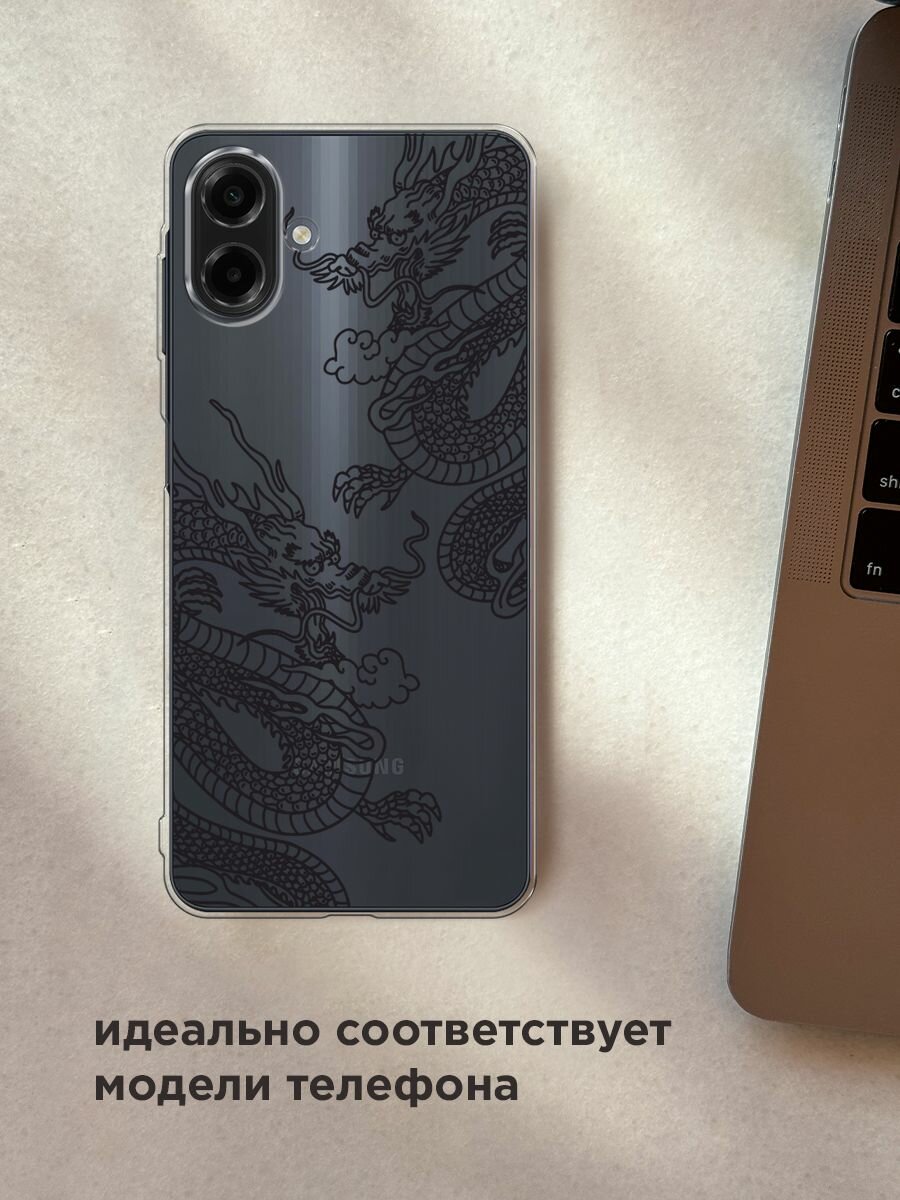 Чехол на Samsung Galaxy A07 / Самсунг А07 с принтом "Два китайских дракона", прозрачный — фото 1
