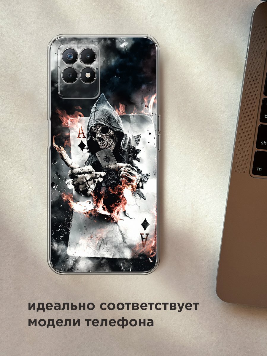 Чехол на Realme 8i / Реалми 8i с принтом "Карты черепа в капюшоне" — фото 1