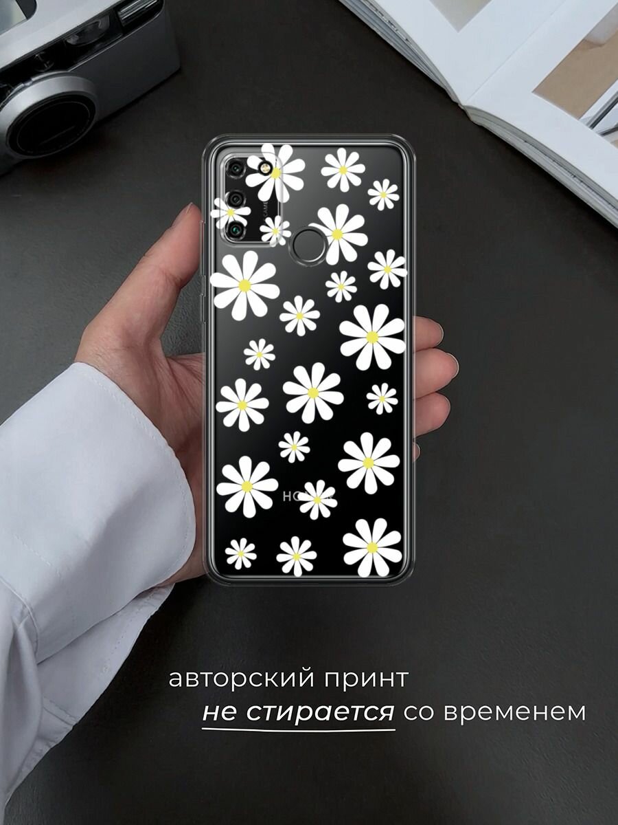 Чехол на Honor 9A / Хонор 9А с принтом "Большие ромашки", прозрачный — фото 1