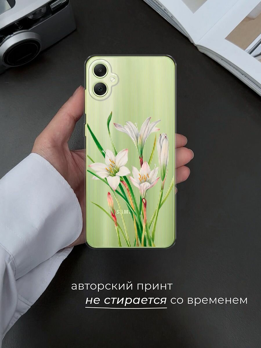 Чехол на Samsung Galaxy A05 / Самсунг Галакси A05 с принтом "White lily", прозрачный — фото 1
