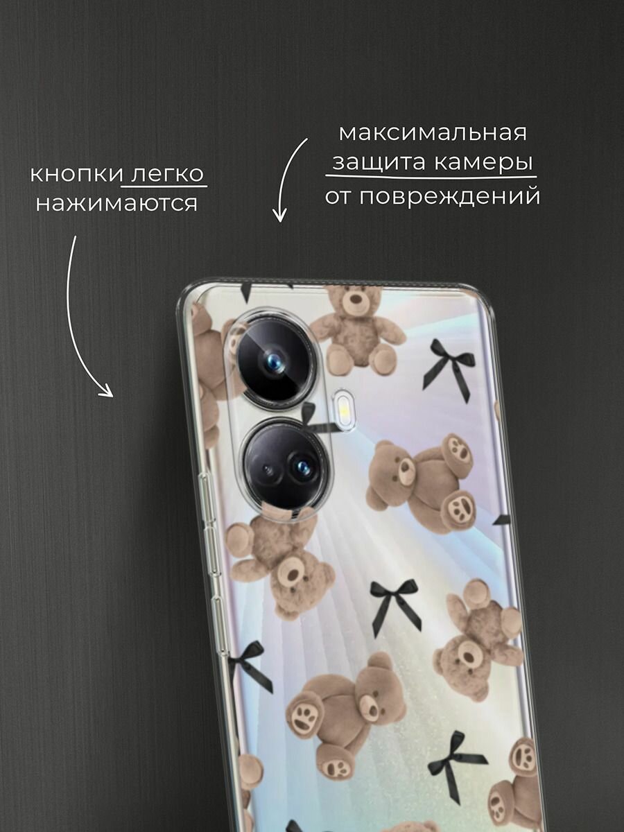 Чехол на Realme 10 Pro+ / Реалми 10 Про+ с принтом "Плюшовые мишки 2", прозрачный — фото 1