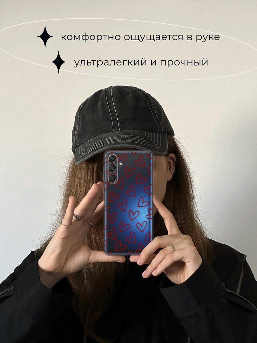 Чехол на Samsung Galaxy M55 / Самсунг M55 с принтом "Little hearts doodles 2 - 14 февраля", прозрачный — фото 1