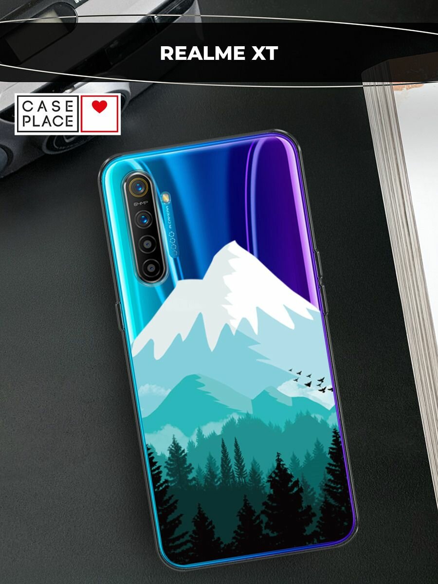Чехол на Realme XT / Реалми XT с принтом "Синяя снежная гора", прозрачный