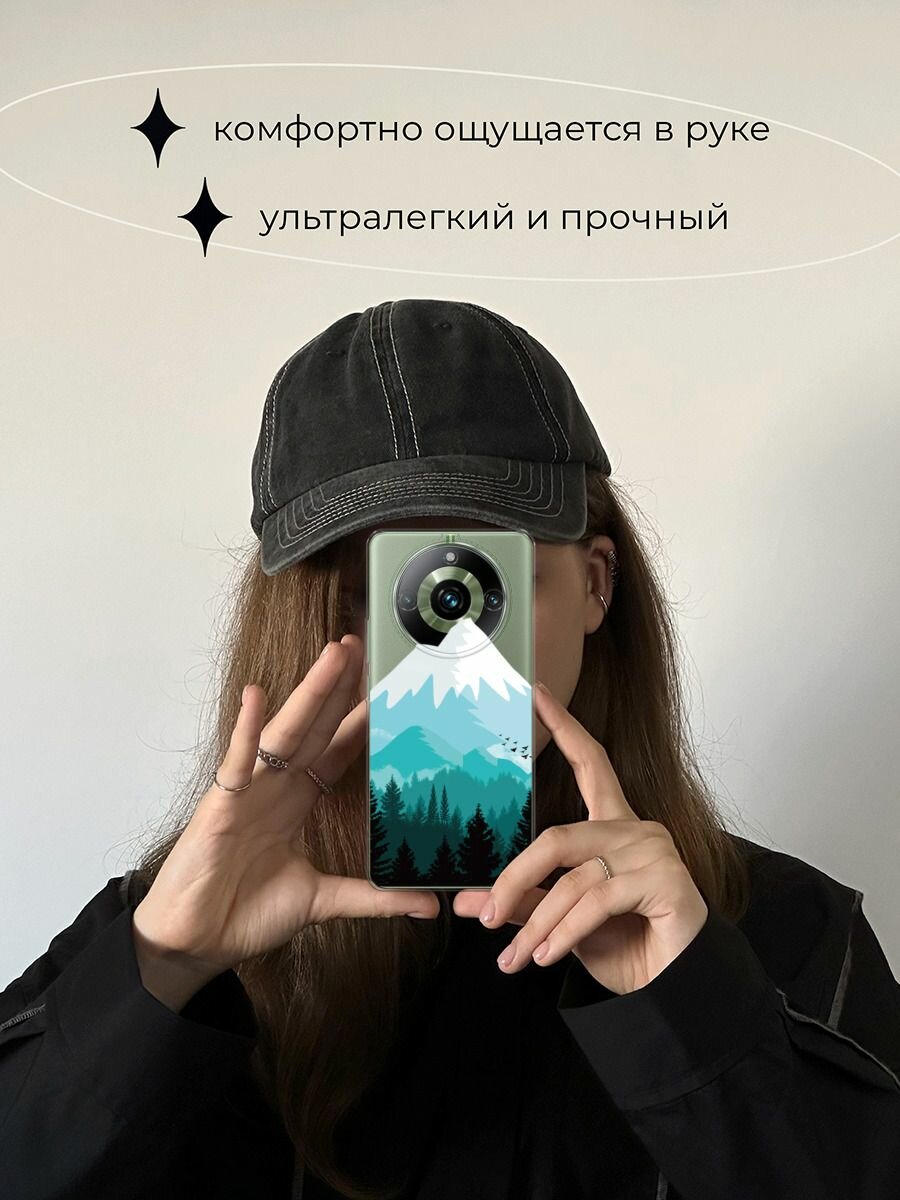 Чехол на Realme 11 Pro / Реалми 11 Про с принтом "Синяя снежная гора", прозрачный — фото 1