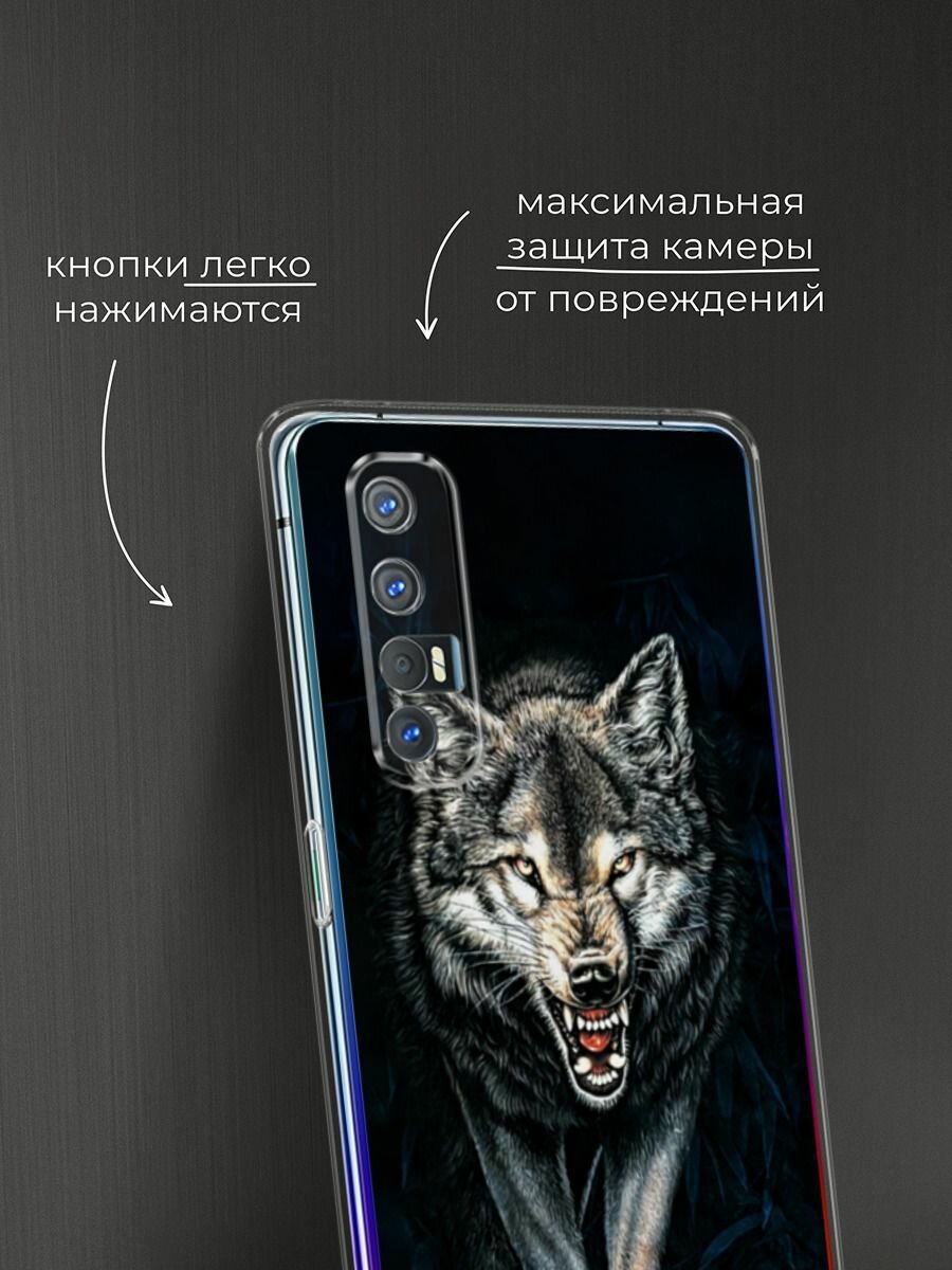Чехол на Oppo Reno 3 Pro / Оппо Рено 3 Про с принтом "Злобный волк из ночи" — фото 1