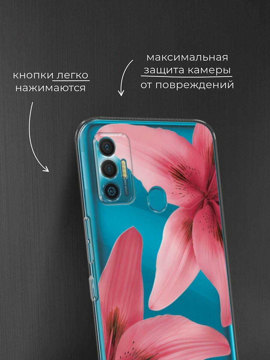 Чехол на Tecno Spark 7 / Техно Спарк 7 с принтом "Pink flower" — фото 1