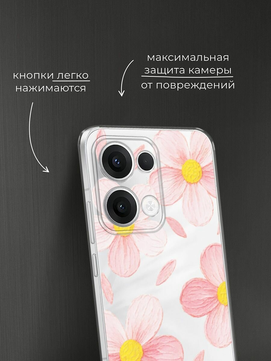 Чехол на Oppo Reno 13 / Оппо Рено 13 с принтом "Розовые ромашки" — фото 1
