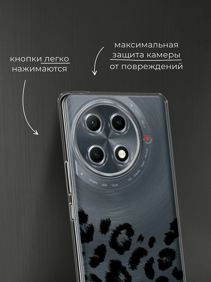 Чехол на Tecno Camon 30S Pro / Текно Камон 30S Про с принтом "Окрас леопарда фон черный", прозрачный — фото 1