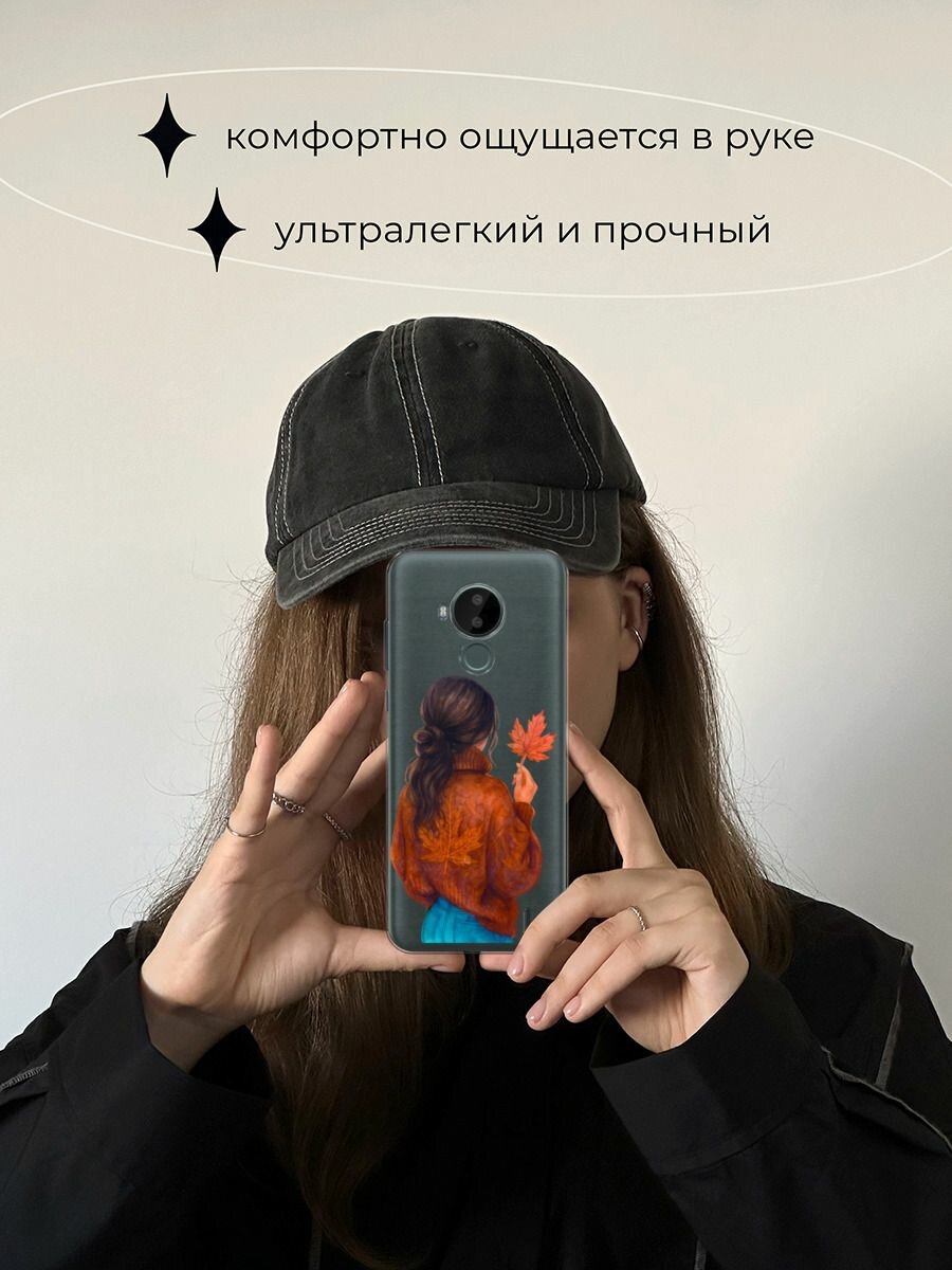 Чехол на Nokia C30 / Нокия C30 с принтом "Девушка с опавшим листом", прозрачный — фото 1