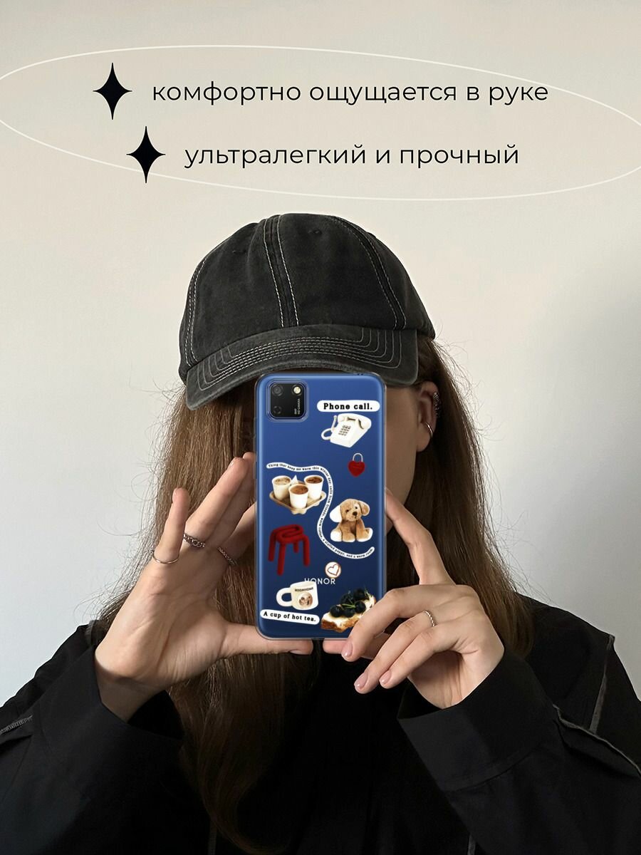 Чехол на Honor 9S/Huawei Y5p / Хонор 9S/Хуавей Y5p с принтом "Phone call", прозрачный — фото 1